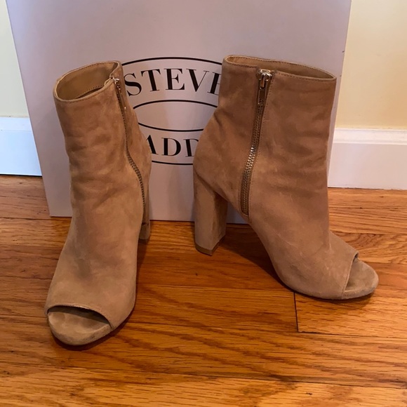 Steve Madden | Shoes | Steve Madden Manzo Taupe Suede Peeptoe Booties ...